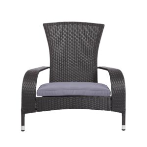 Aspect Living 64962 Pacifico Black Wicker Lounge Chair with Grey Cushion - All-Season, Lightweight, Adirondack Style, Durable & Stylish Outdoor Armchair, Elegant Black Finish