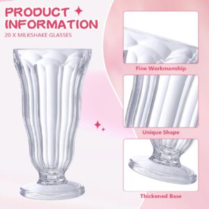 Mifoci 20 Pcs Milkshake Glasses 16 oz Old Fashioned Soda Glass Footed Ice Cream Cups Clear Shatterproof Sundae Glasses Thick Plastic Fountain Glasses for Juice Sundae Milk Tropical Drinks Party