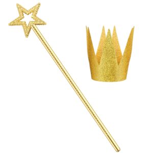 zcysrlqin fairy crown and wand set, 13 inches gold star wand and paper crown, accessories for wedding, birthday party, cosplay, halloween dress up