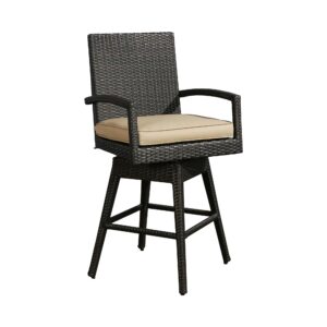 patio tree outdoor swivel wicker bar chair with soft cushion, steel patio bistro stool