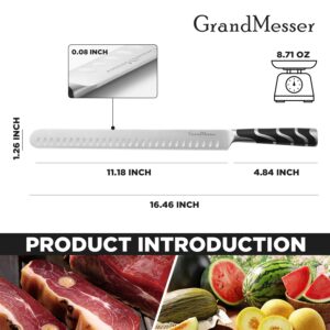 GrandMesser Carving Knife, 12 Inch Slicing Knife for Meat, Premium German Steel Brisket Knife with ABS Handle, for BBQ Brisket Turkey Ham Rib Roast Beef with Sharpener.