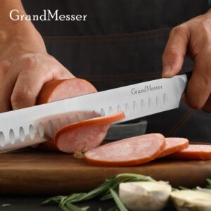 GrandMesser Carving Knife, 12 Inch Slicing Knife for Meat, Premium German Steel Brisket Knife with ABS Handle, for BBQ Brisket Turkey Ham Rib Roast Beef with Sharpener.