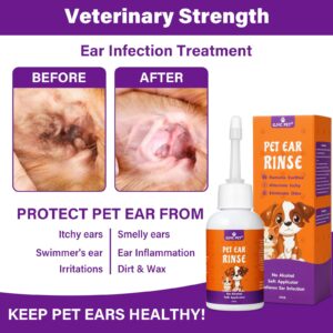 GJYC PET Ear Cleaner for Dogs and Cats,Dog Ear Infection Treatment for Itch Relief, Cleans The Ear Canal from Debris and Buildup Removes Wax, Odor with Aloe 2 Fl oz