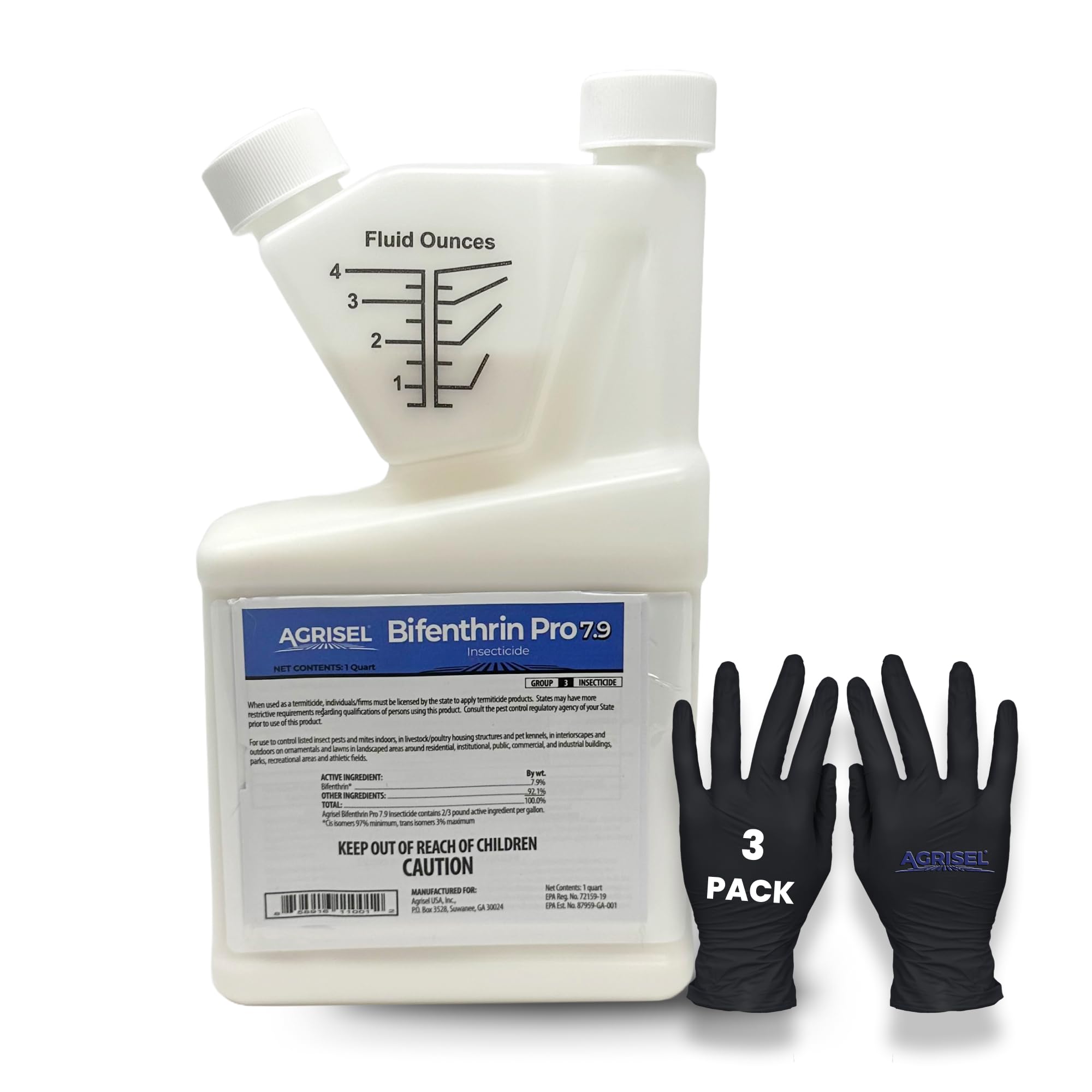 Bifenthrin Pro 7.9, Insect Control, Safe for Plants & Crops, Insecticide, Effective Against 125+ Insects, Includes 3-Pack of Agrisel Protective Gloves, 32 Ounces