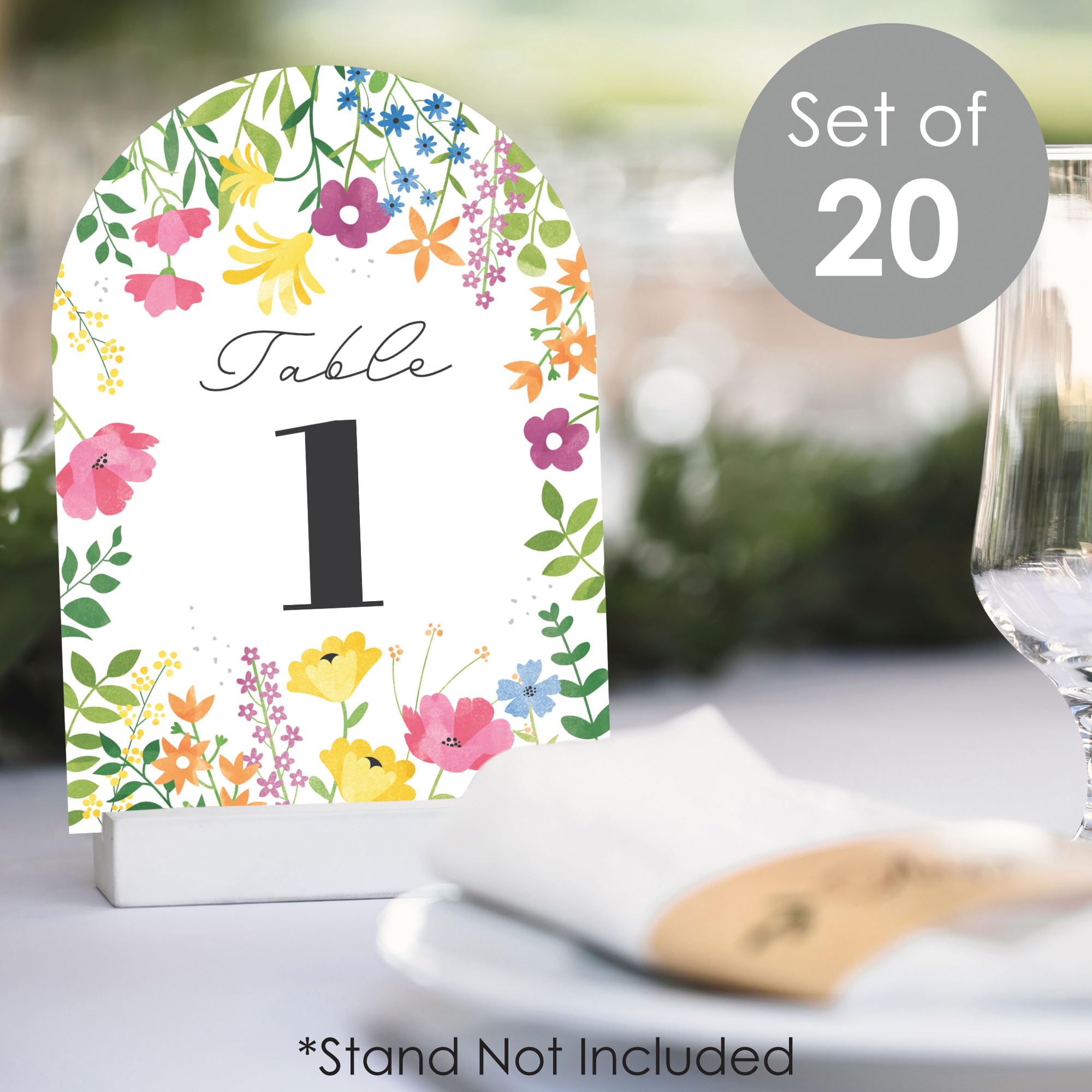 Big Dot of Happiness Wildflowers Bride - Boho Floral Bridal Shower and Wedding Party Double-Sided 5 x 7 inches Cards - Table Numbers - 1-20