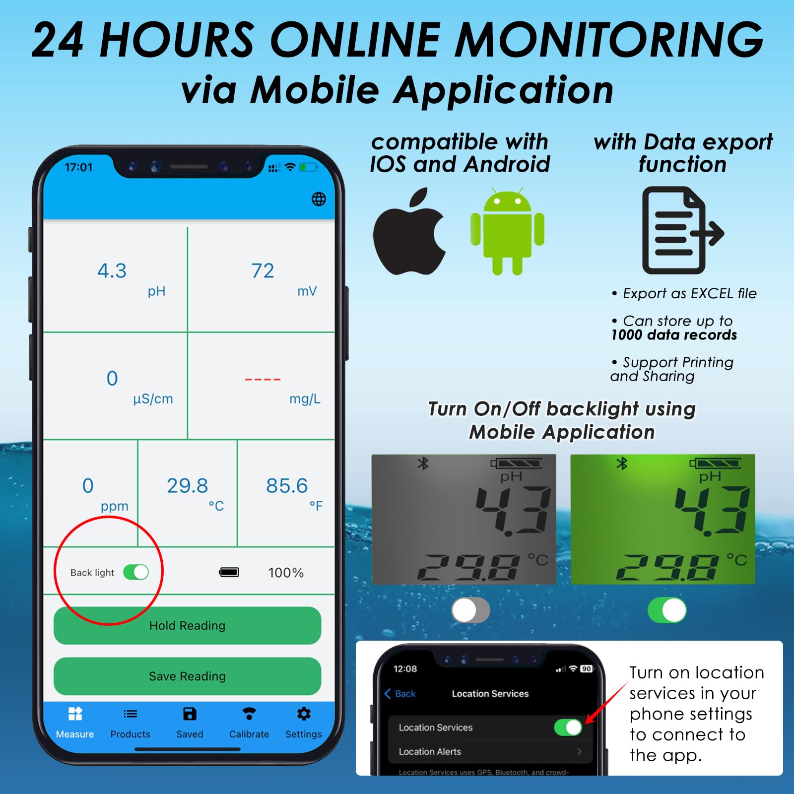 Smart Water Quality Tester: 6-in-1 Bluetooth Floating Monitor for Pools, Spas, and Hydroponics - pH, EC, ORP, Chlorine, Salinity, and Temperature Measurement