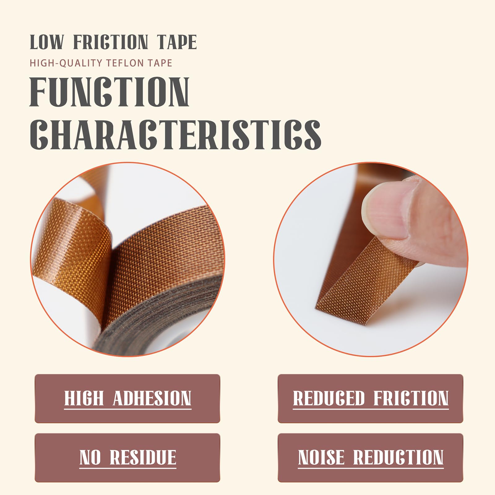 2 Rolls 1/2 Inch x 33 Feet Low Friction Tape,Drawer Slide Tape,Drawer Glide Tape,Squeak Resistant Tape,Abrasion Resistance Tape,Surface Protection Tape for Wood,Drawer,Cabinet,Curtain,Furniture,Brown