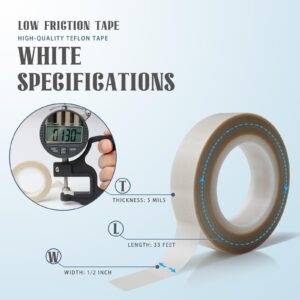 2 Rolls 1/2 Inch x 33 Feet Low Friction Tape,Drawer Slide Tape,Drawer Glide Tape,Squeak Resistant Tape,Abrasion Resistance Tape,Surface Protection Tape for Wood,Drawer,Cabinet,Curtain,Furniture,White