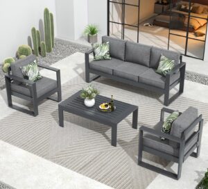 vakollia outdoor aluminum furniture set - 4 pieces modern patio conversation sets metal sectional sofa with coffee table