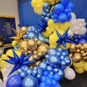 Blue and Yellow Balloon Arch Kit, Royal Blue White Yellow Balloon Garland Kit Latex Baloons with 4D Foil Star Balloons for Baby Shower Anniversary Birthday Wedding Graduation Office Party DIY