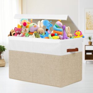 Large Toy Storage Box Chest with Lid, Sturdy Toys Boxes Bin Organizer Baskets for Nursery, Closet, Bedroom, Playroom 25"x13" x16"