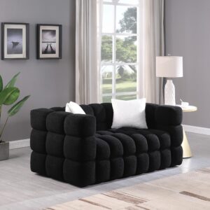 GNIXUU Cloud Sofa Couch, Modern Marshmallow Boucle Fabric Couches with Plastic Legs Upholstered Tufted Loveseat Sofa with 2 Pillows for Living Room, Bedroom, Office, 62 Inch Wide(Black)