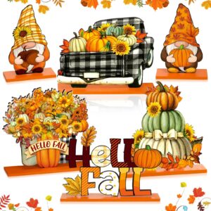 barydat 6 pcs thanksgiving wooden table decorations fall harvest table centerpieces autumn gnomes pumpkin truck turkey wood signs farmhouse tiered tray decor for home party decor(stylish style)