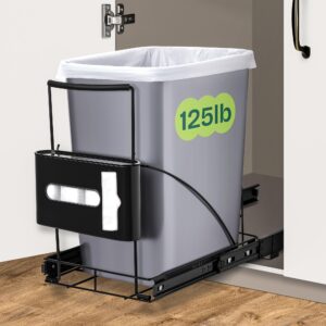 spaces tools pull out trash can under cabinet shelf - under sink trash can pull out slider for 30–40 quart cans up to 125 lb - cabinet trash can pull out kit w/garbage bag holder - (can not included)