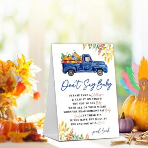 Don't Say Baby Game, Fall Autumn Thanksgiving Pumpkins Baby Shower Game Include Baby Shower Sign and 50 Pcs Mini Clothespins, Gender Neutral Baby Shower Decoration, Party Favors Supplies-LF14