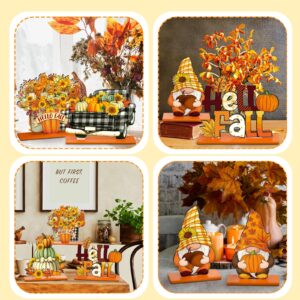 Barydat 6 Pcs Thanksgiving Wooden Table Decorations Fall Harvest Table Centerpieces Autumn Gnomes Pumpkin Truck Turkey Wood Signs Farmhouse Tiered Tray Decor for Home Party Decor(Stylish Style)