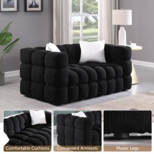 GNIXUU Cloud Sofa Couch, Modern Marshmallow Boucle Fabric Couches with Plastic Legs Upholstered Tufted Loveseat Sofa with 2 Pillows for Living Room, Bedroom, Office, 62 Inch Wide(Black)