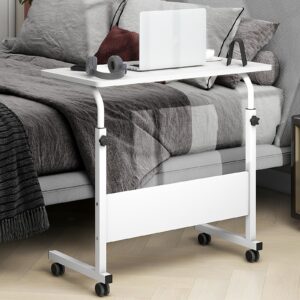 SogesHome 31.5inches Adjustable Mobile Bed Table Portable Laptop Computer Stand Desks with Rolling Wheels, White