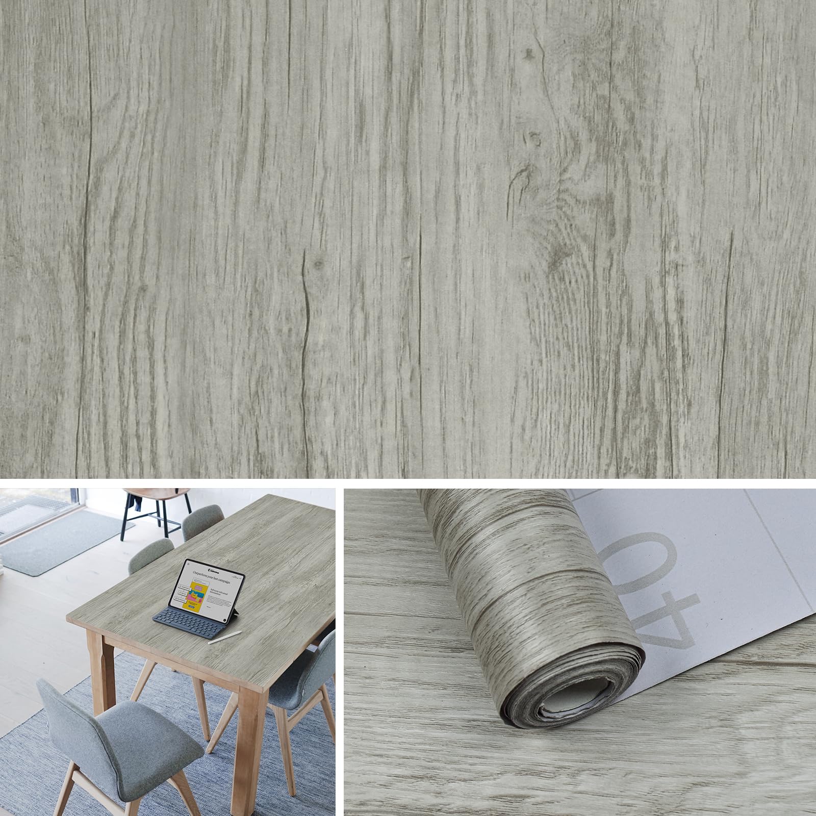 Naphite Grey Wood Wallpaper Peel and Stick Wallpaper Wood Grain Contact Paper for Cabinets Countertops Drawers Self-Adhesive Removable Wallpaper Vinyl Thicken Waterproof Easy to Use&Clean 15.7”×78.7”