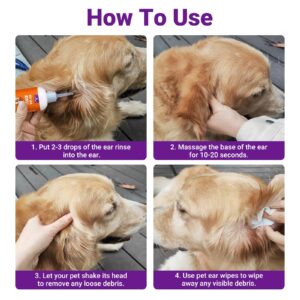 GJYC PET Ear Cleaner for Dogs and Cats,Dog Ear Infection Treatment for Itch Relief, Cleans The Ear Canal from Debris and Buildup Removes Wax, Odor with Aloe 2 Fl oz