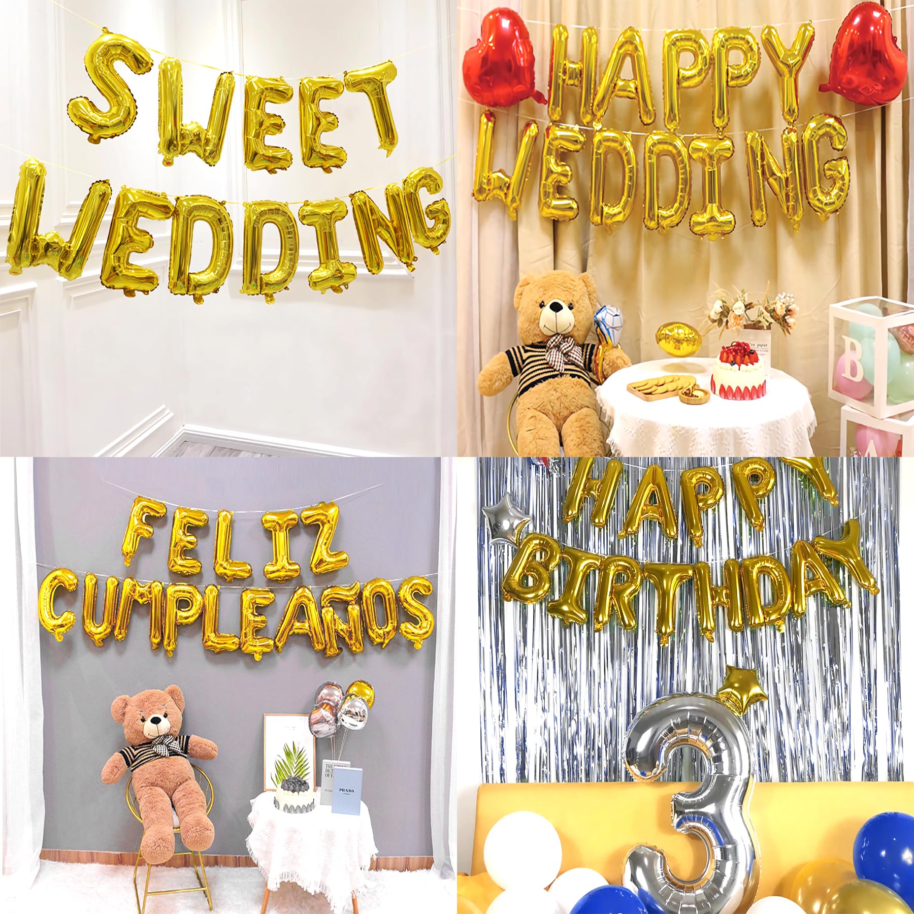 Happy Birthday Balloon Banner Custom Phrase Balloons letter 16 inch Personalized Alphabet Letters Foil Mylar Balloons (Gold)