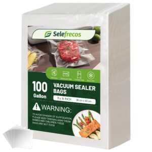 100 gallon vacuum sealer bags, heavy duty bpa free 11 x 16 inch vacuum seal bags for food saver, seal a meal, weston. commercial grade vacuum food storage bags for sous vide freezer storage meal prep