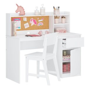 utex kids study desk with chair, kids desk and chair sets with hutch and storage cabinet, wooden children study table, student writing desk computer workstation for 5-12 years old