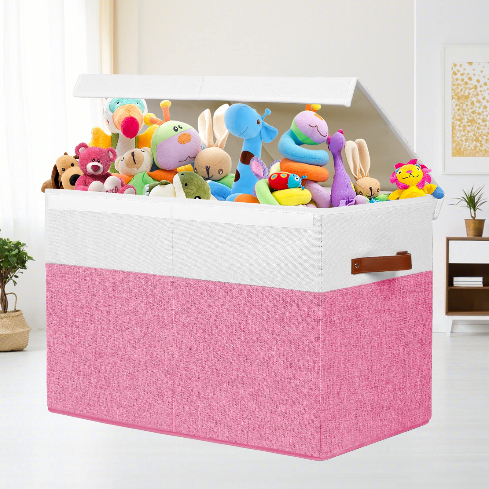 Large Toy Box Chest Storage Bins for Girls, Toys Organizers Storage Boxes Basket with Sturdy Handles for Nursery, Playroom, Closet, Bedroom