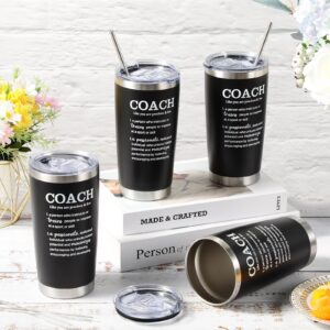 Lallisa 4 Pack Coach Gifts Best Coach Tumbler 20 oz Stainless Steel Coffee Travel Mug with Lid Straw and Brush Coach Appreciation Gift for Volleyball Basketball Football Coach Men Women (Black)