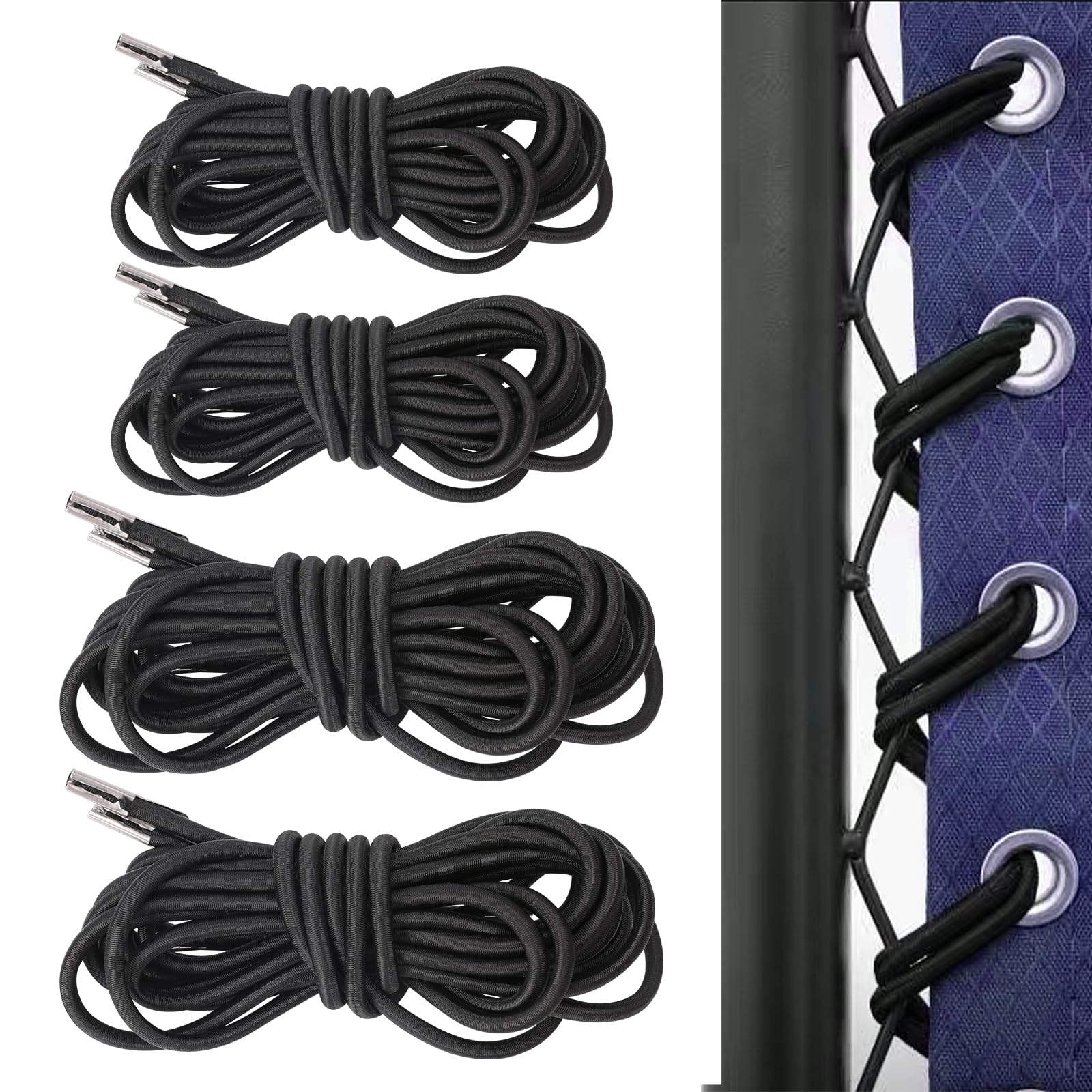 4 Pack Upgraded Black Gravity Chair Replacement Cord Zero Gravity Chair Replacement Cord Laces Webbing Repair Cord for Anti Gravity Chair, Garden Lawn chair, Outdoor Recliners, Sun Loungers