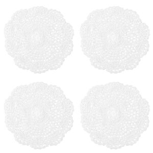 wllhyf white vintage crochet doilies 8 inches round cotton handmade lace placemats crafts tables food bulk doily cloth set corrugated edge for wedding birthday, 4 pack