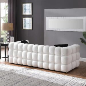 GNIXUU Cloud Sofa Large Couch, Modern Marshmallow Boucle Fabric Couches with Plastic Legs Upholstered Tufted 3 Seater Sofa with 2 Pillows for Living Room, Bedroom, Office, 84 Inch Wide(White)