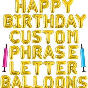 Happy Birthday Balloon Banner Custom Phrase Balloons letter 16 inch Personalized Alphabet Letters Foil Mylar Balloons (Gold)