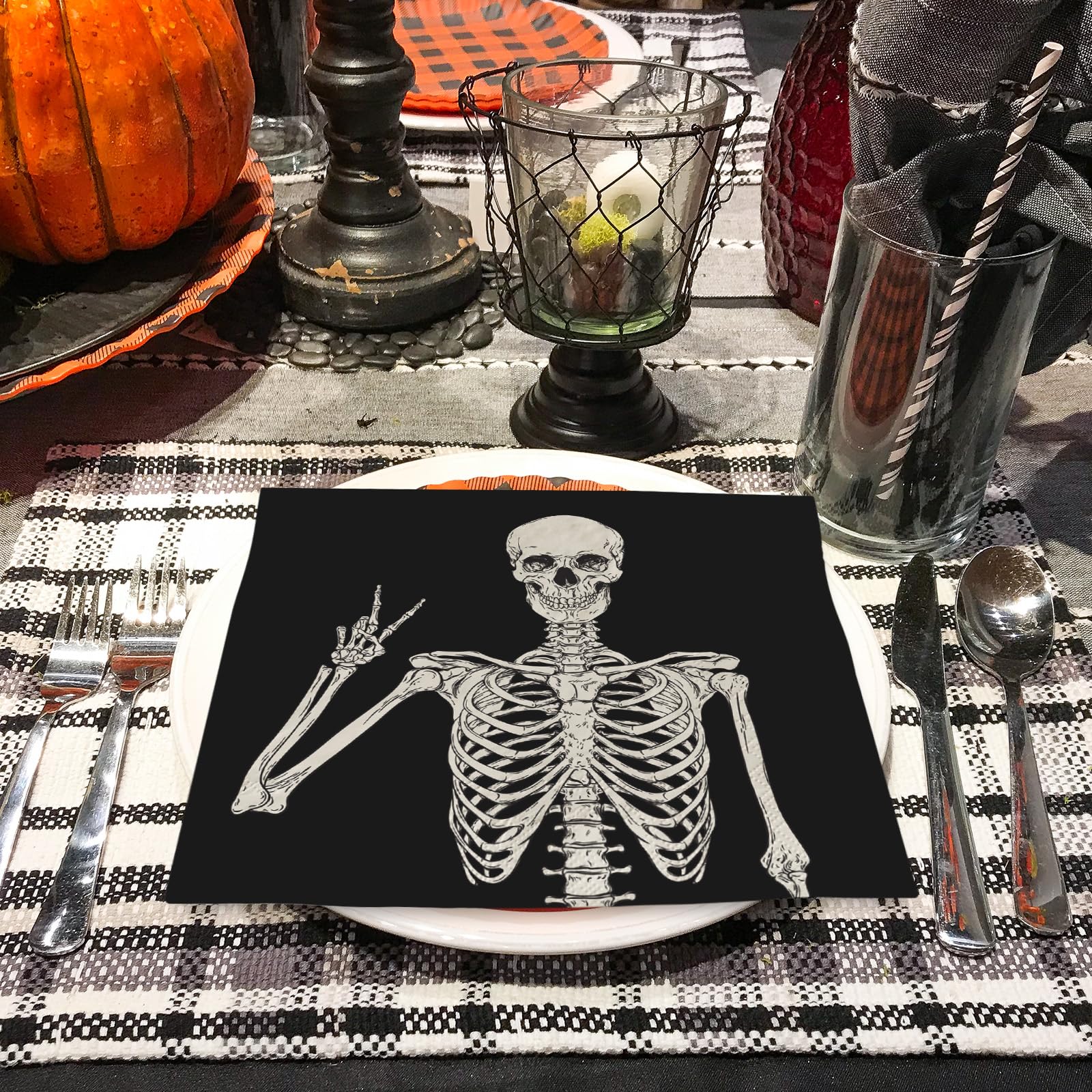 Grehge Skull Paper Napkins Disposable Halloween Skeleton Luncheon Napkins Smile Skull Decor