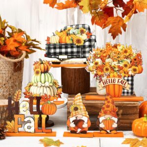 Barydat 6 Pcs Thanksgiving Wooden Table Decorations Fall Harvest Table Centerpieces Autumn Gnomes Pumpkin Truck Turkey Wood Signs Farmhouse Tiered Tray Decor for Home Party Decor(Stylish Style)