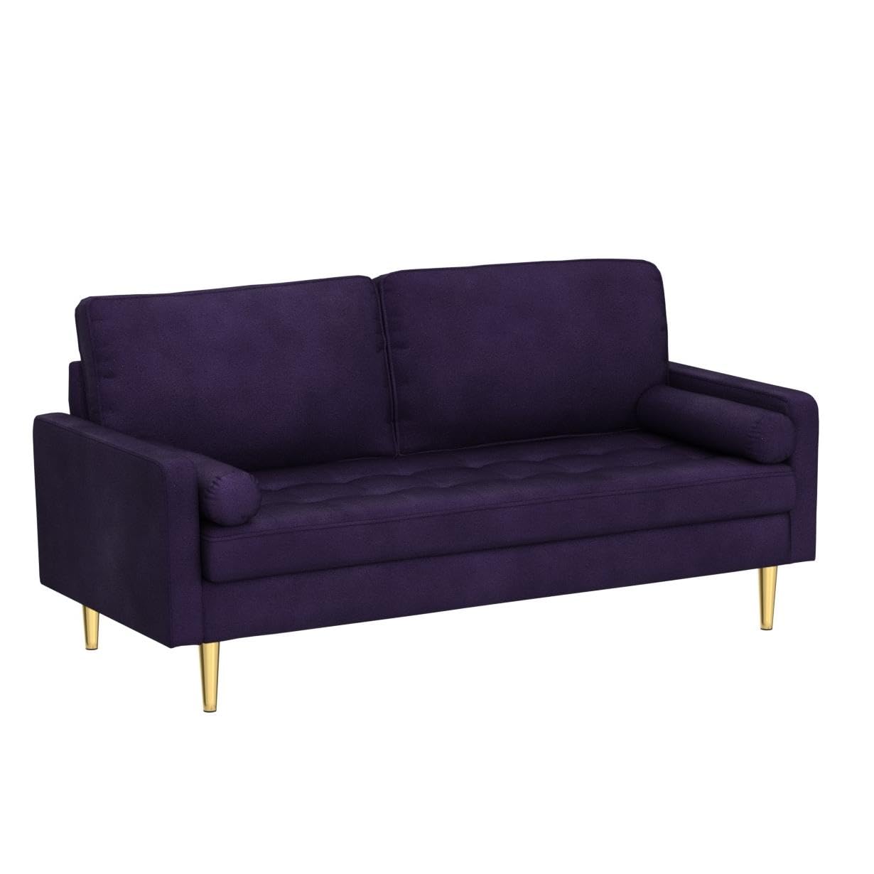 Hdxdkog Velvet Loveseat Sofa, 66.9'' Mid Century Modern Small Love Seats with 2 Pillows & Golden Legs Comfy Couch for Living Room, Upholstered 2 Seater Sofa for Small Apartment (Purple)