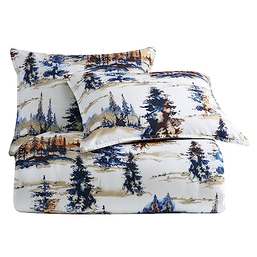 Paseo Road by HiEnd Accents Cabin Bedding Acadia 3 Piece Lodge Duvet Cover Set with Pillow Shams, King Forest Bedding, Cotton Pine Trees Comforter Cover Set, Woodland Nature Western Rustic Bed Set