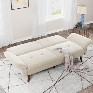 JAMFLY 69'' Velvet Futon Sofa Bed, Convertible Futon Couch Sleeper Sofa with Adjustable Armrests and Backrest, Modern Loveseat Sofa for Living Room, Bedroom…