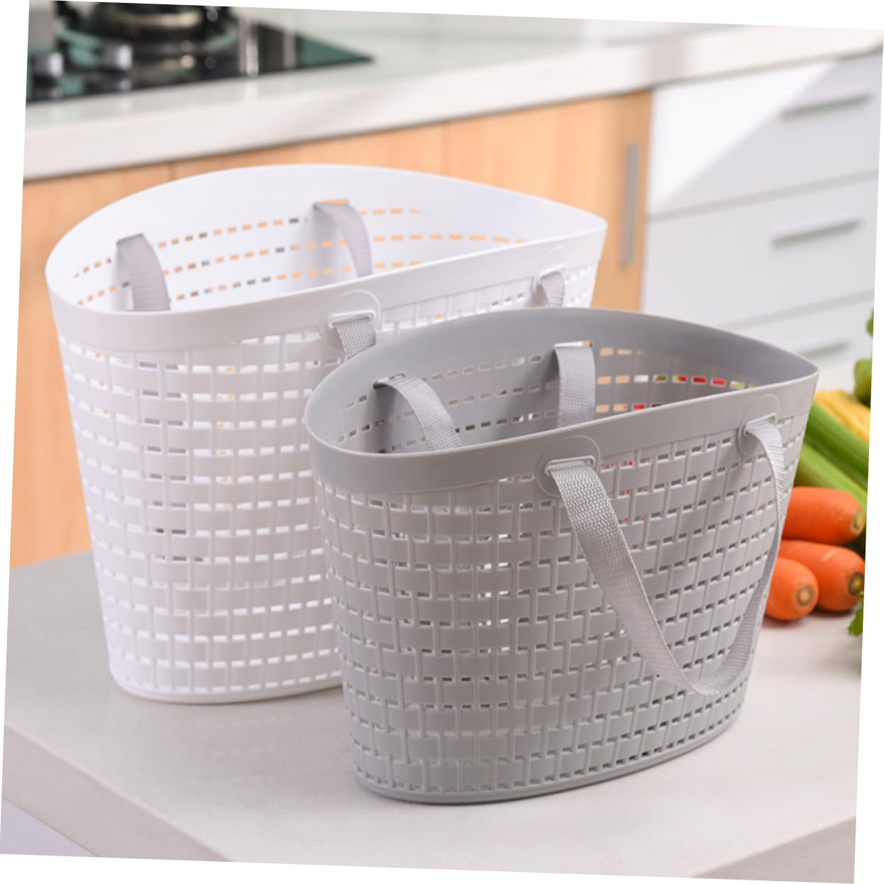 Outanaya 2pcs Plastic Laundry Basket Plastic Baskets for Storage Camping Storage Containers Plastic Storage Totes Holder Camping Food Basket Carrying Laundry Basket Light Grey