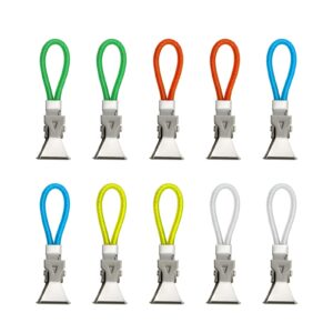 wisepoint tea towel clips 10 pcs, metal tea towel storage clip with hanging loop for towel, multicolour kitchen towel hanging clips small hook clips for bedroom, bathroom, kitchen, cupboard (5 colors)