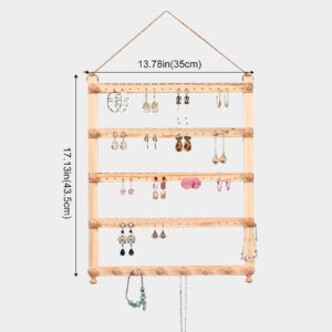 Lolalet Hanging Jewelry Organizer, 5-Tier Wooden Earring Wall Holder Jewelry Display Rack for Earrings Dangles Necklaces Bracelets -Natural