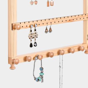 Lolalet Hanging Jewelry Organizer, 5-Tier Wooden Earring Wall Holder Jewelry Display Rack for Earrings Dangles Necklaces Bracelets -Natural