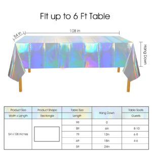 Melsan Iridescence Plastic Table Cloth for Rectangle Tables, 3 Pack Holographic Disposable Tablecloths for Easter Decorations, Unicorn, Mermaid, Bridal Shower Party Decorations, 54×108 in