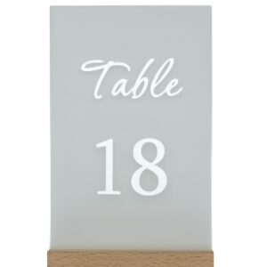 Table Numbers for Events/Weddings - 1-20 Numbered Acrylic Table Number Holders - Rustic Table Number Stands w/Wooden Base - Wedding Table Numbers - Acrylic Table Signs for Receptions, Parties & More