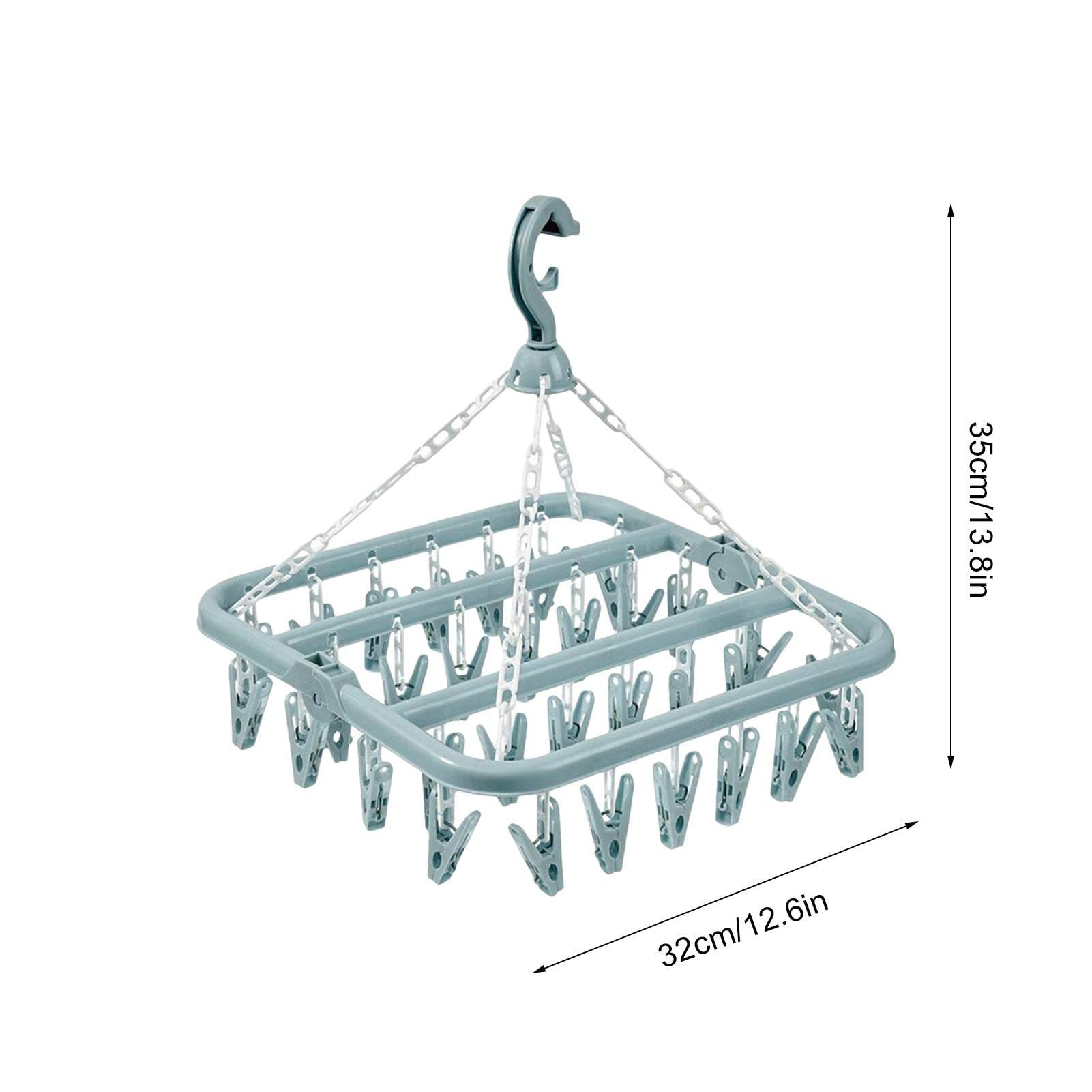 Clothes Drying Rack with 32 Clips, Underwear Hanger with Clips, Laundry Drying Rack Folding Sock and Underwear Hanger, Swivel Clothes Drying Clip, for Socks, Bras, Lingerie, Clothes