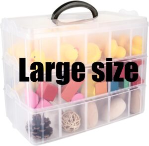 large size craft storage box with 30 adjustable compartments 3-tier bead storage organizer clear stackable plastic box containers with handle for arts jewelry toy sewing accessories beauty supplies