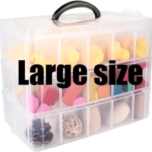 Large size Craft Storage Box with 30 Adjustable Compartments 3-Tier Bead Storage Organizer Clear Stackable Plastic Box Containers with Handle for Arts Jewelry Toy Sewing Accessories Beauty Supplies