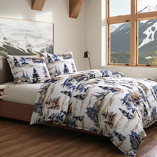 Paseo Road by HiEnd Accents Cabin Bedding Acadia 3 Piece Lodge Duvet Cover Set with Pillow Shams, King Forest Bedding, Cotton Pine Trees Comforter Cover Set, Woodland Nature Western Rustic Bed Set