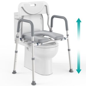 pelegon raised toilet seat with handles (400lb) - adjustable 3 in 1 commode chair for toilet with arms, toilet riser with handles, bedside commode chair, handicap toilet seat for elderly (grey)