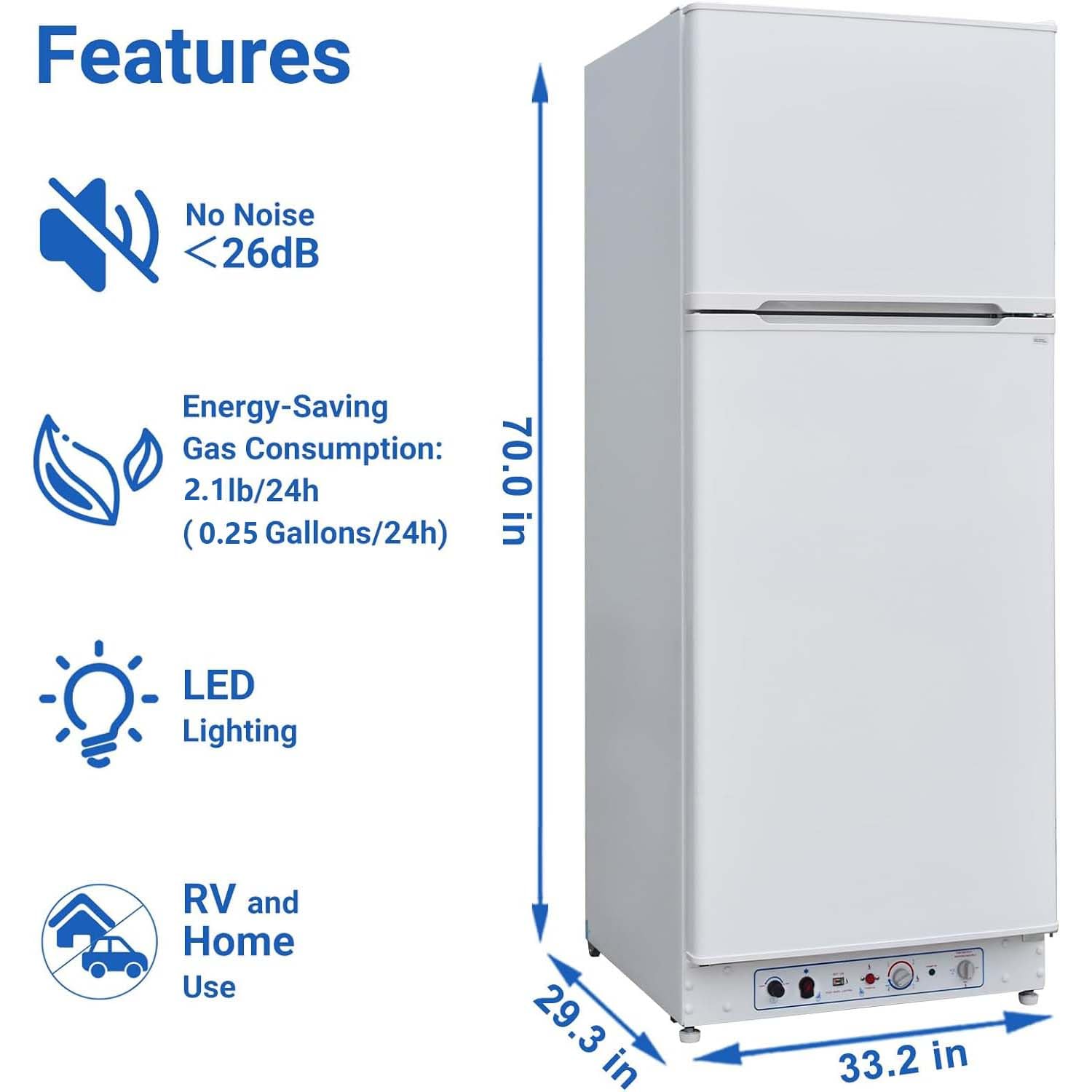 Smad Propane Refrigerator with Freezer 13.5 cu.ft RV Refrigerator for Offgrid, Cabin, Boat, RV, Camper Gas Fridge, White